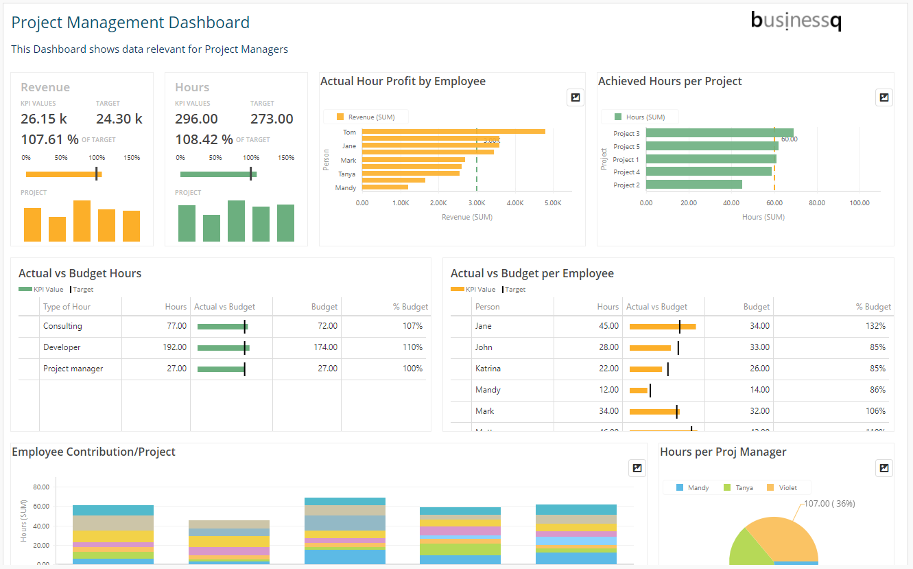 Project Management Dashboard In BusinessQ Qualia BusinessQ Software